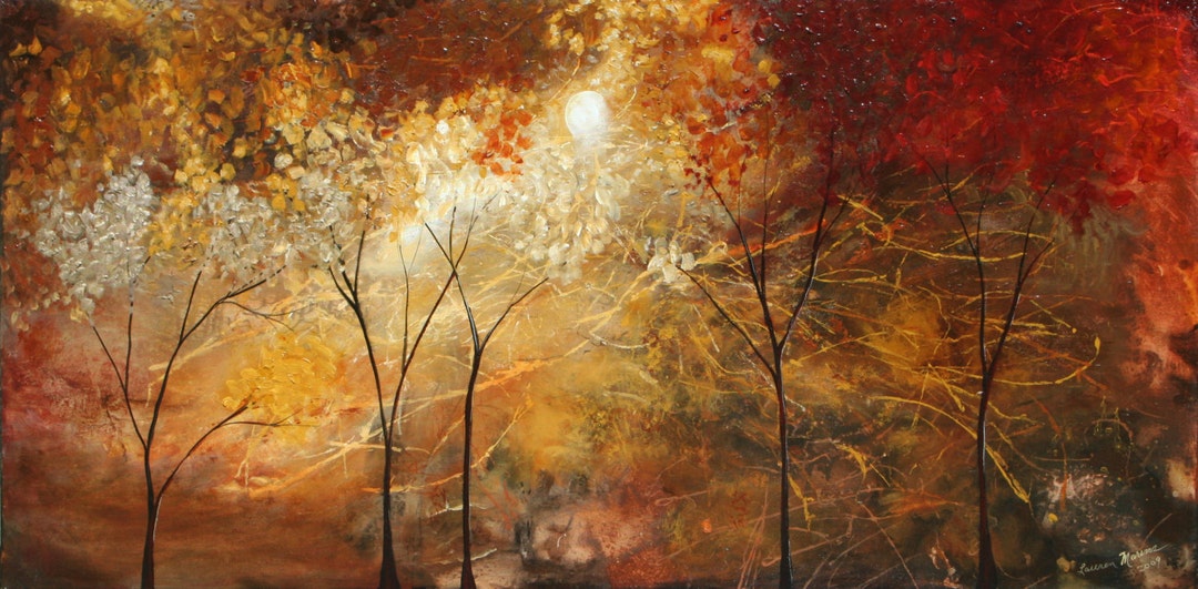 Abstract Large Tree Painting on Canvas Painting Rustic Golds Amber ...