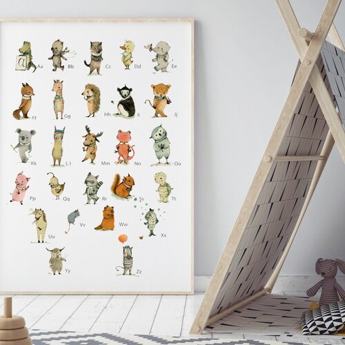 Animal Alphabet ABC Watercolor Kids Room Art Nursery Art - Etsy