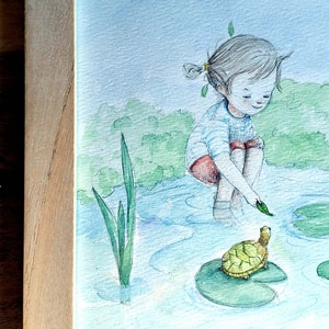 Turtle and Me, Original Framed Illustration Girl, Girl and Turtle ...