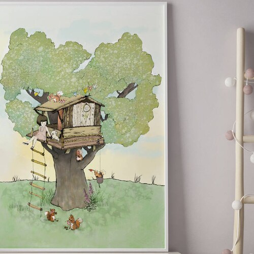 Tree House Print Nursery Decor Girl Nursery Girl Art Girls | Etsy