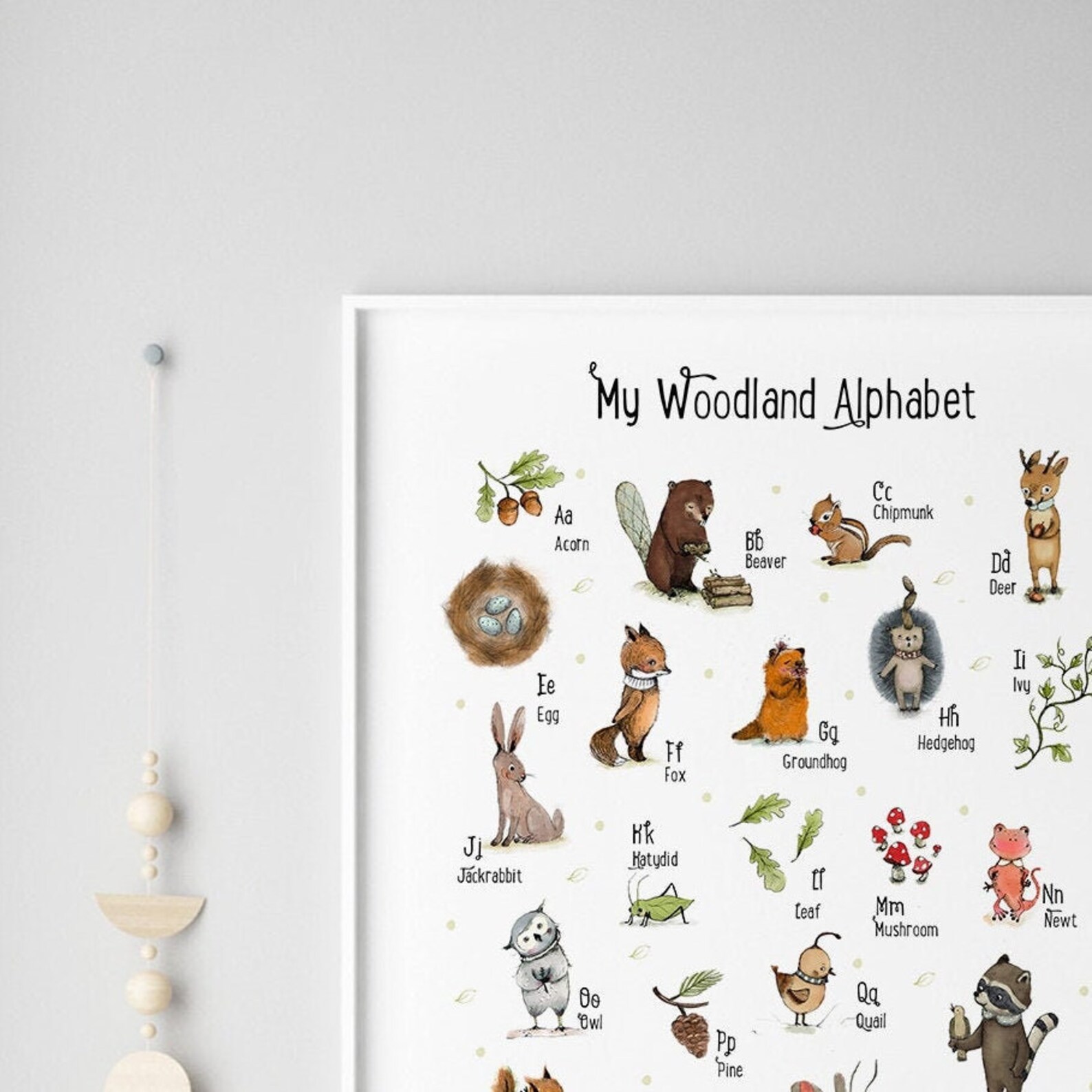 Woodland Themed Nursery Alphabet Print With Forest Animals, Educational ...