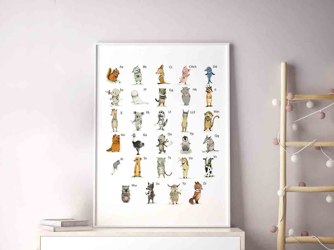 Spanish Alphabet, Illustrated Alphabet, Educational Wall Art, Language ...