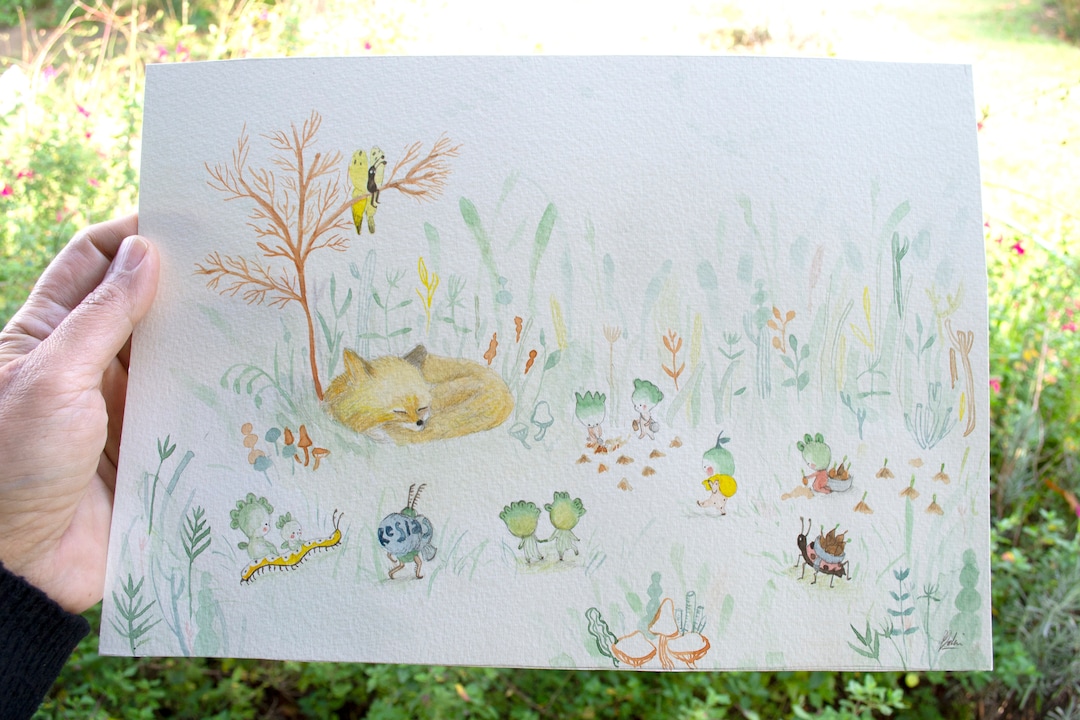 Original Art Fox Sleeping Woodland Animals Painting, Fox Original ...