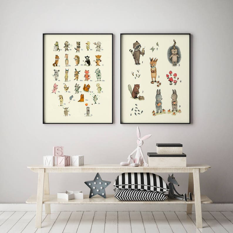 Set ABC and Numbers Alphabet Poster Nursery Decor Nursery - Etsy