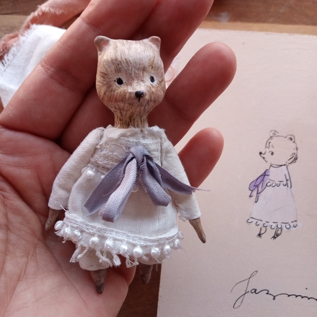 Jazmín Bear, OOAK Art Doll Miniature Art Doll, Bear Art Doll, Animal ...