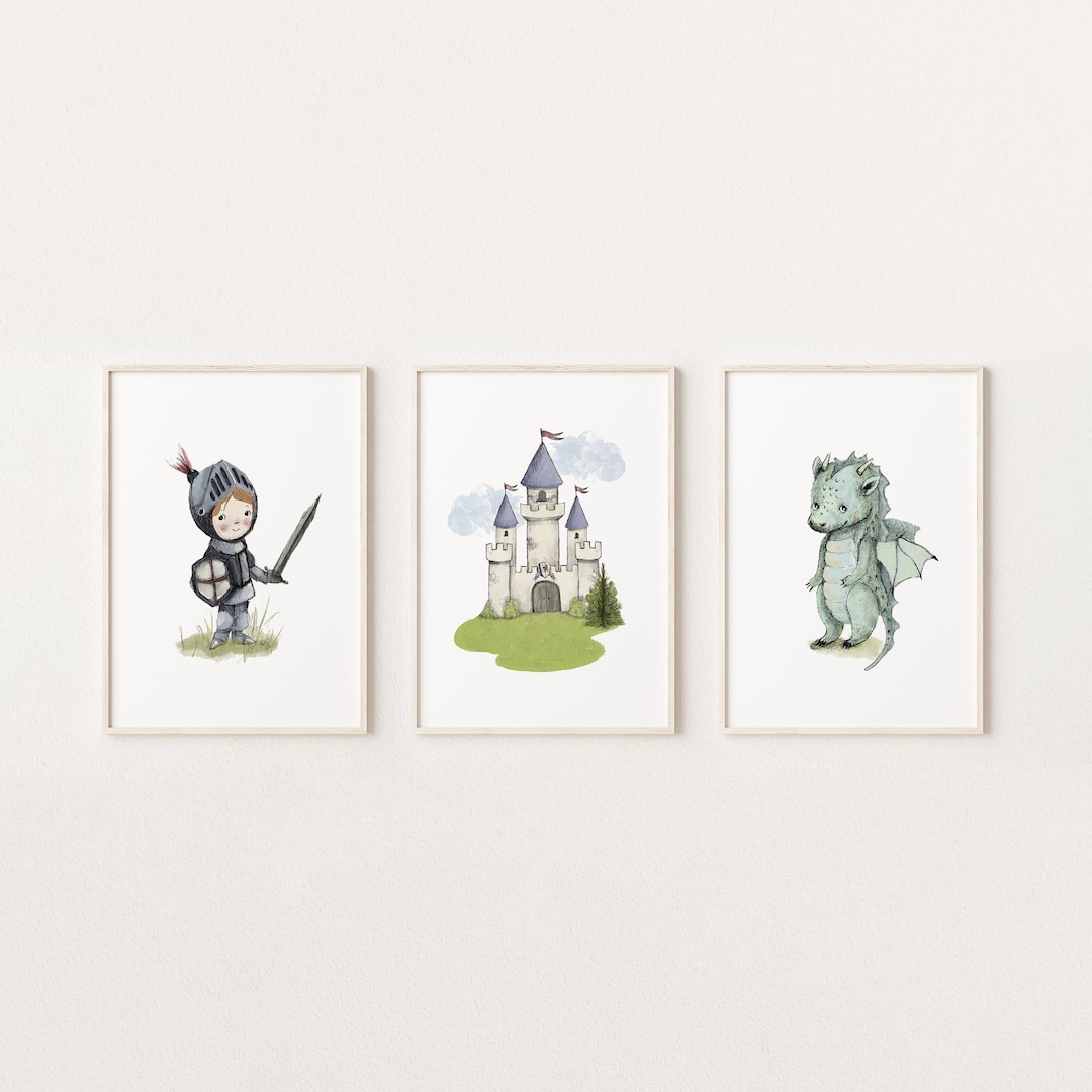 Knight, Dragon, Castle Prints: Kids Room Medieval Wall Art - Etsy