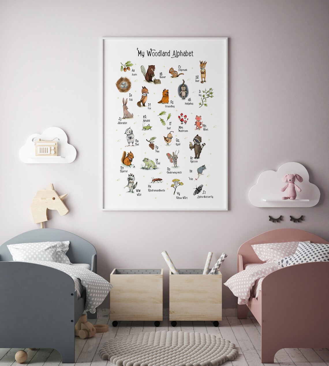 Woodland Themed Nursery Alphabet Print With Forest Animals, Educational ...