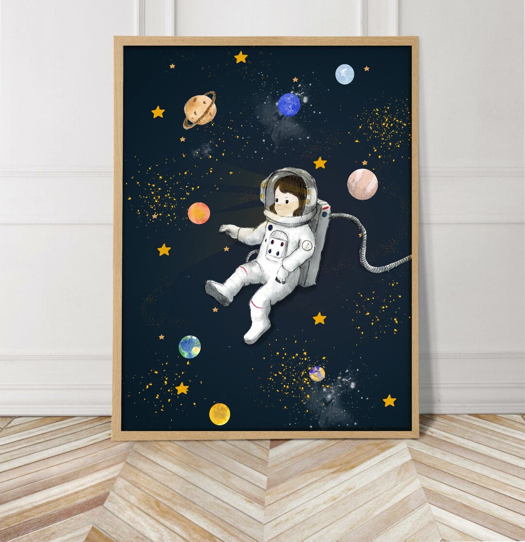 Astronaut Girl Print: Space Nursery Art - Etsy