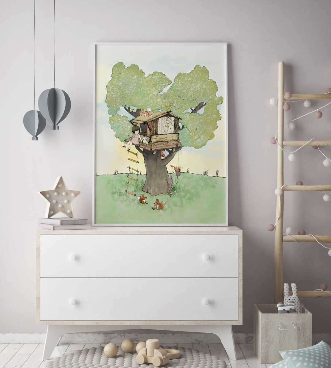 Tree House Print, Nursery Decor Girl, Nursery Girl Art, Girls Nursery ...