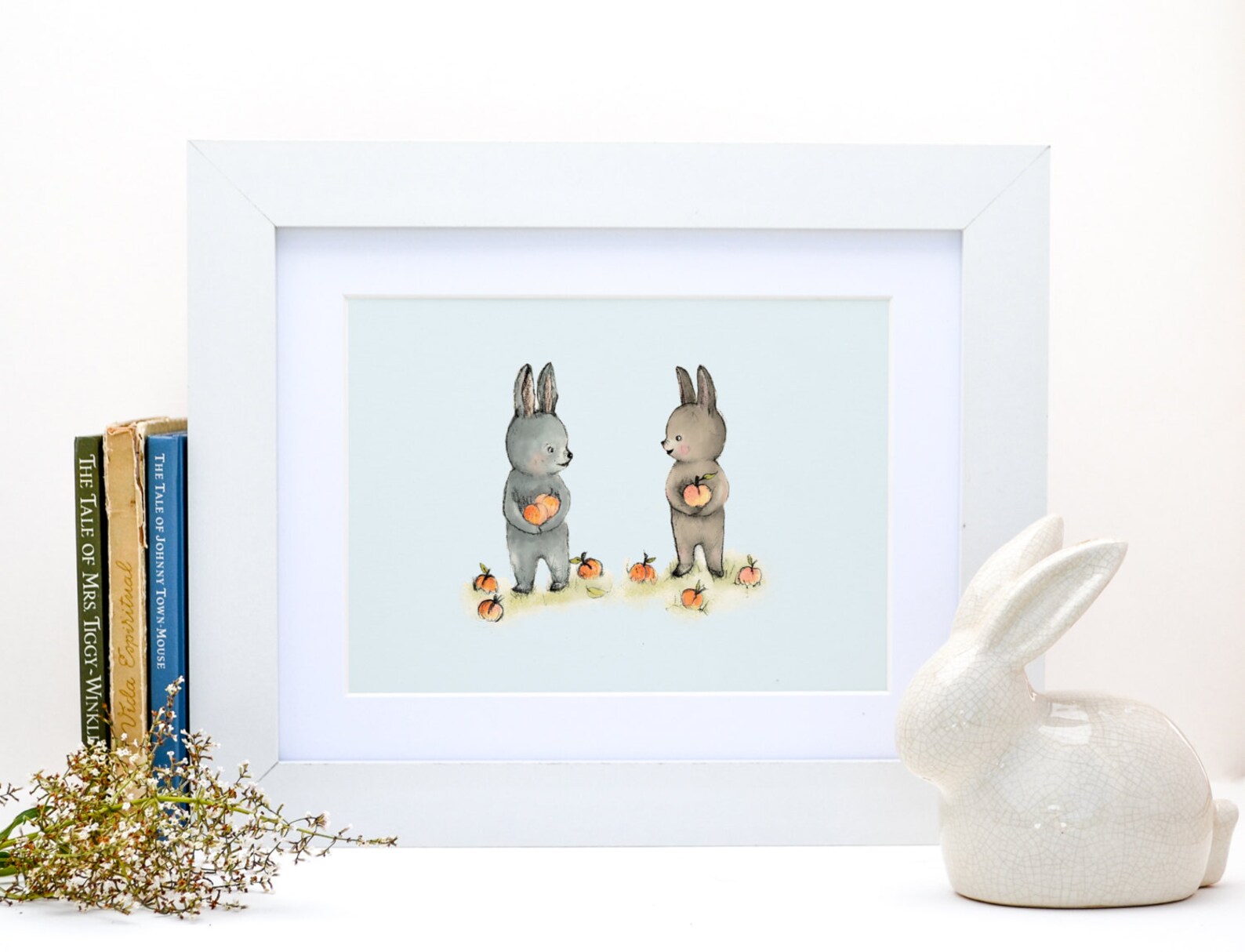Two Rabbits Woodland Nursery Decor Nursery Wall Art Animals | Etsy