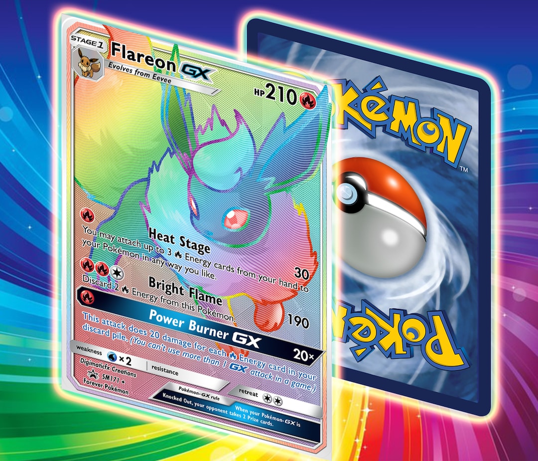 Custom/altered Pokémon // Flareon GX Rainbow Card // Full Art // Hyper ...