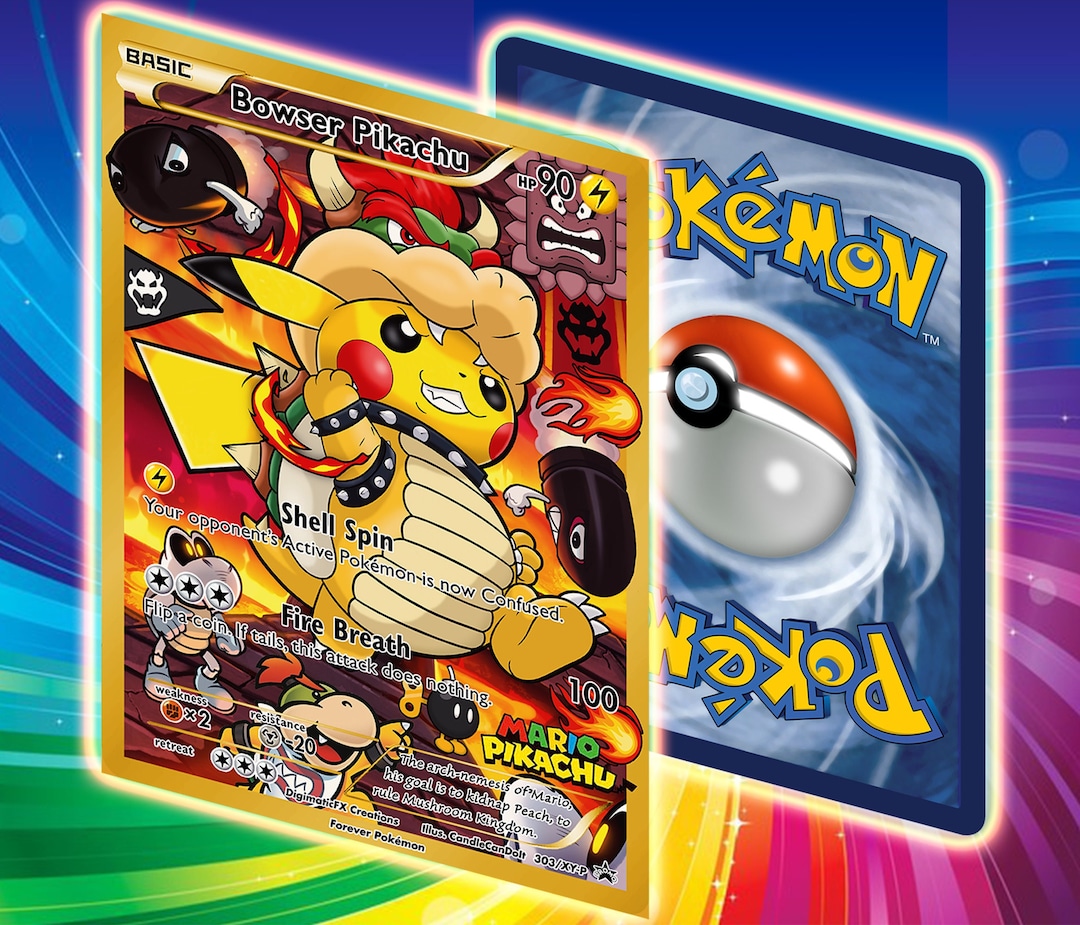 Custom Bowser Pikachu Poncho Promo Card// Mario Series// Fully ...