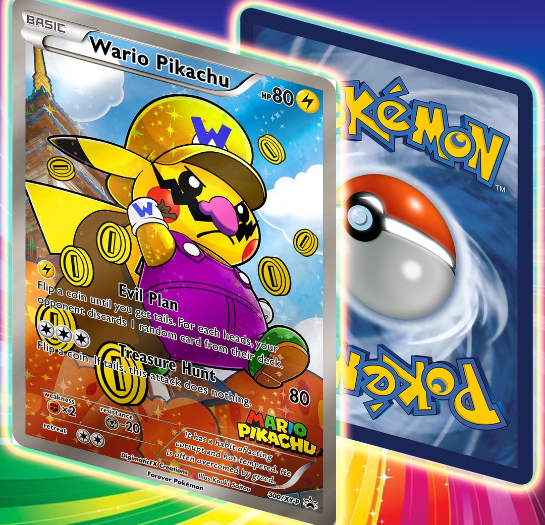 Custom Wario Pikachu Poncho Promo Card// Mario Series// Fully ...