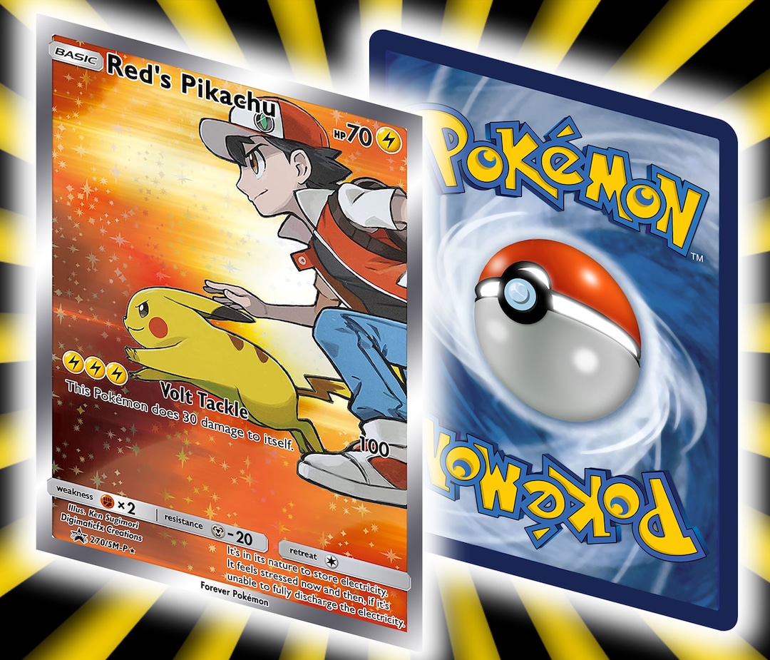 Custom Red's Pikachu Promo Card// Full Art Style// Holographic in ...