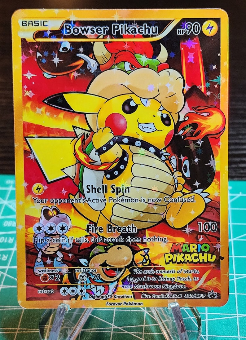 Custom Bowser Pikachu Poncho Promo Card// Mario Series// Fully ...