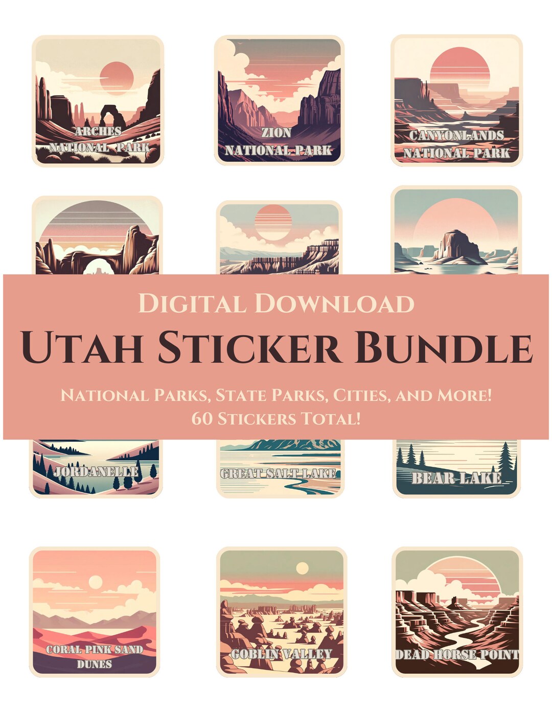 Utah Digital Sticker Bundle! All National Parks, State Parks, and More ...