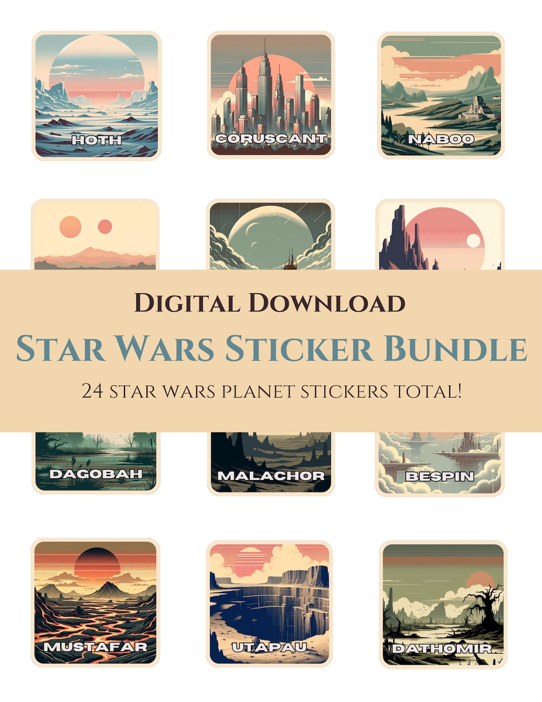Star Wars Planets Digital Sticker Bundle - Etsy