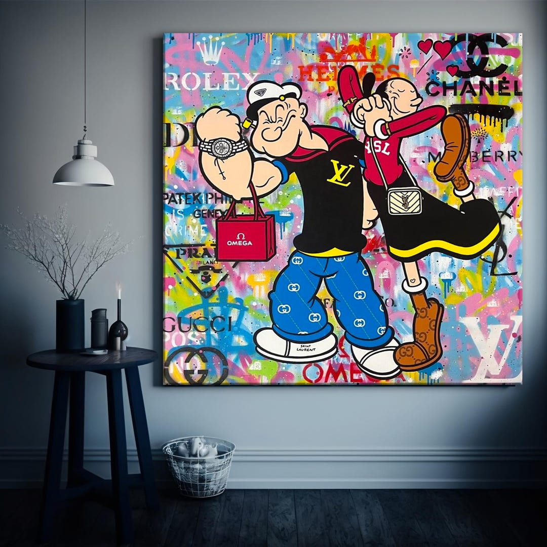Square Popeye Strong as Spinach Pop Art Canvas Print, Banksy Art ...