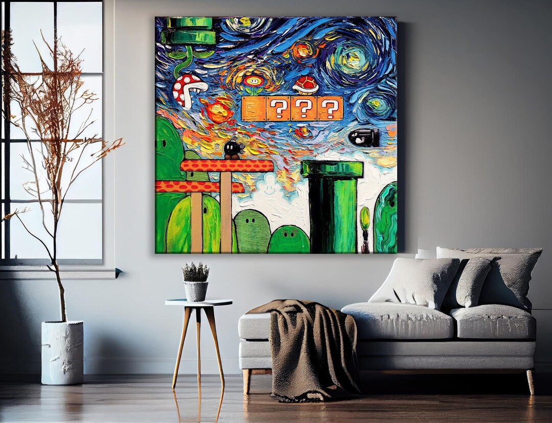Mario World Van Gogh, Super Mario Wall Art, Abstract Wall Art, Modern ...