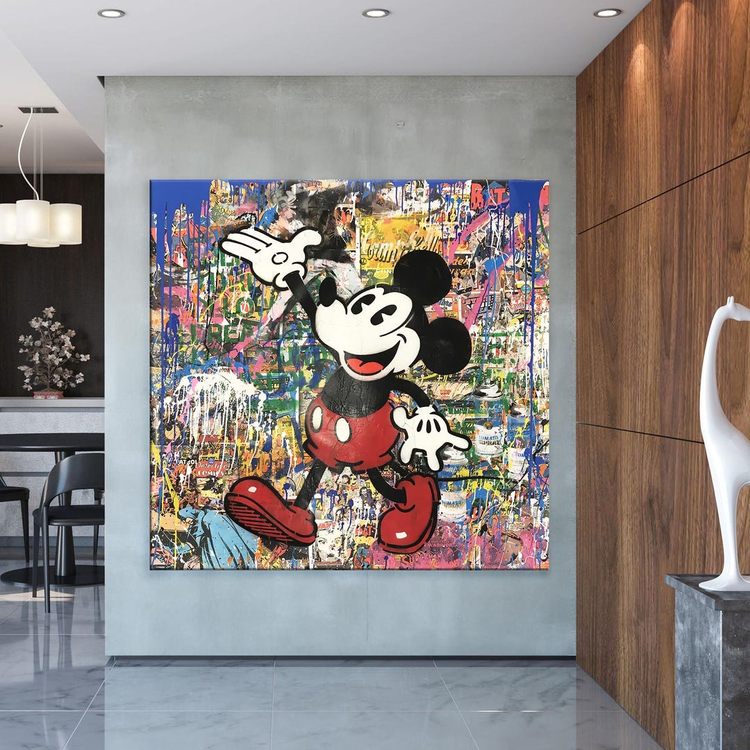 Old Mickey Mouse Pop Art Canvas Wall Art, Banksy Style Pop Art, Mickey ...