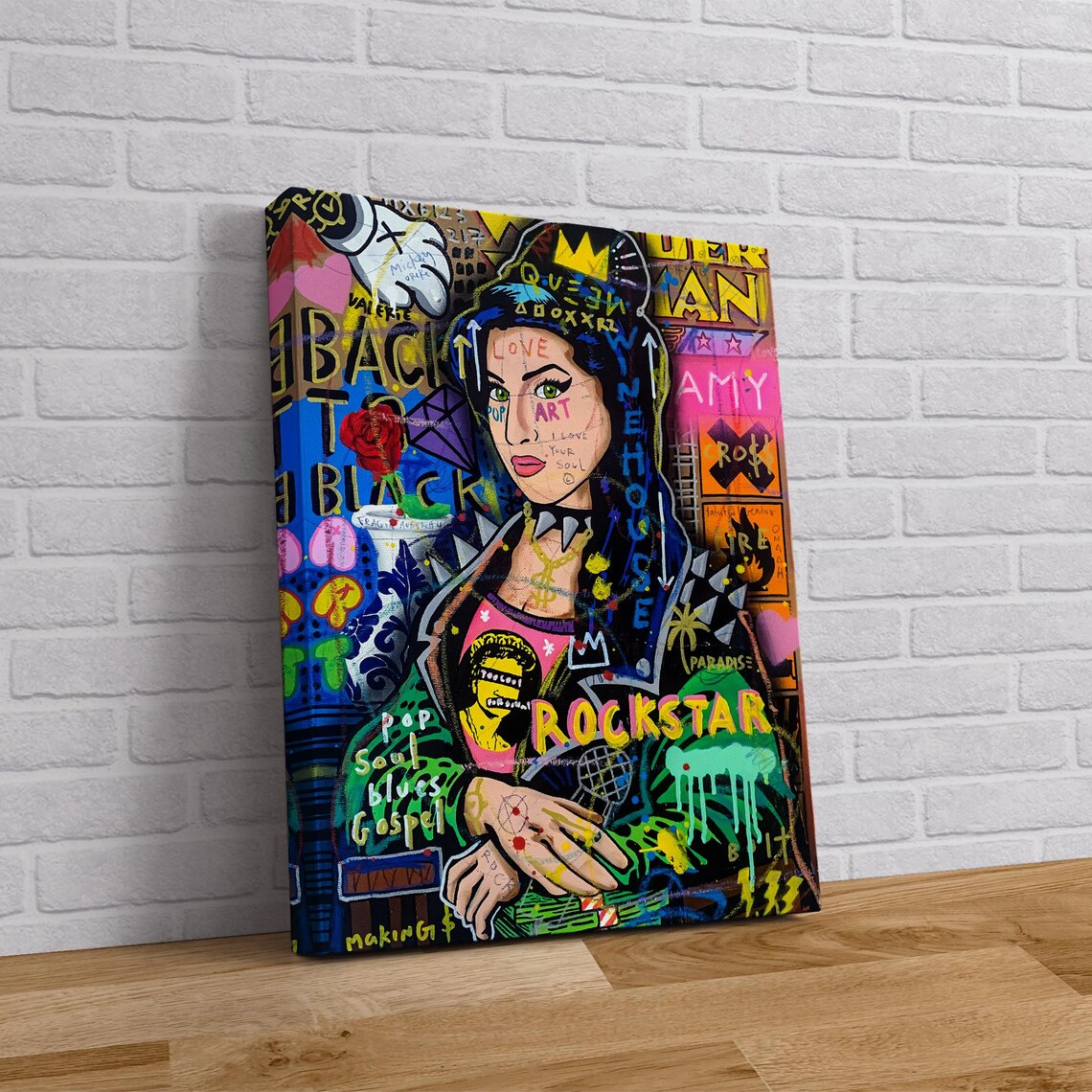 Amy Winehouse Banksy Graffiti Pop Art Canvas, Banksy Style Pop Art, Amy ...