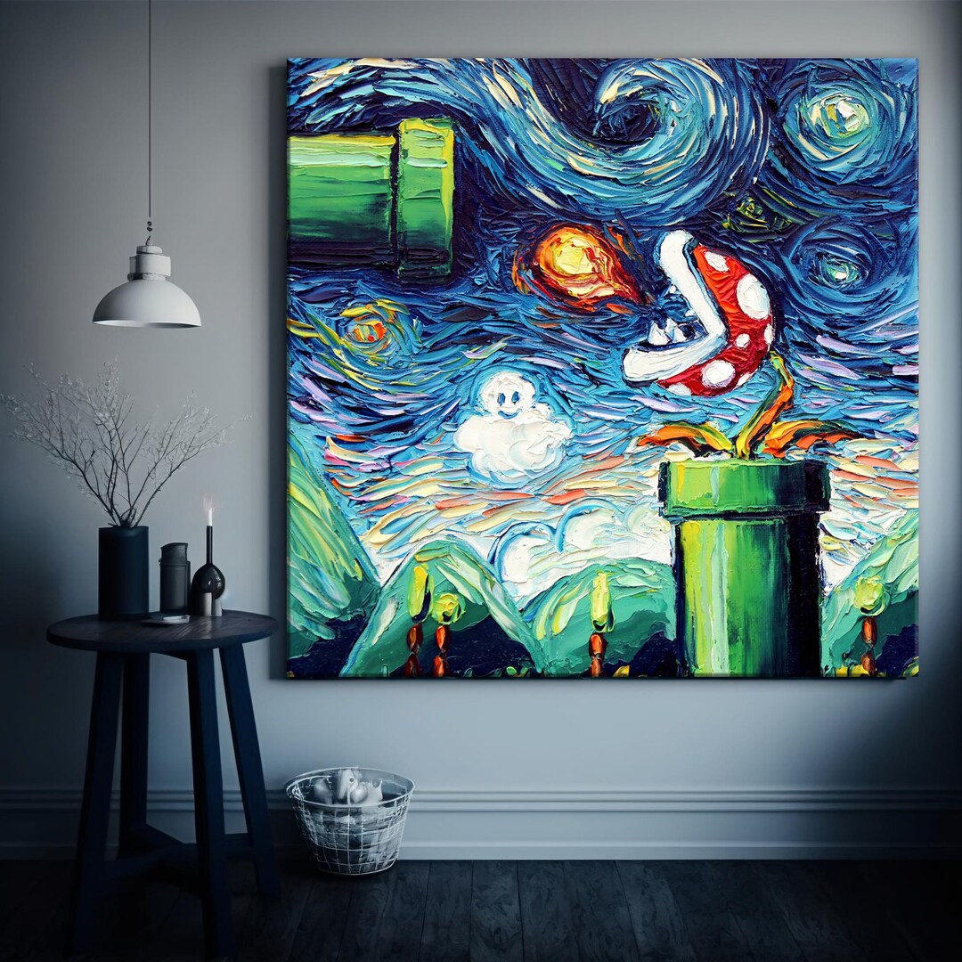 Van Gogh Mario Canvas,abstract Super Mario Canvas, Modern Mario World ...