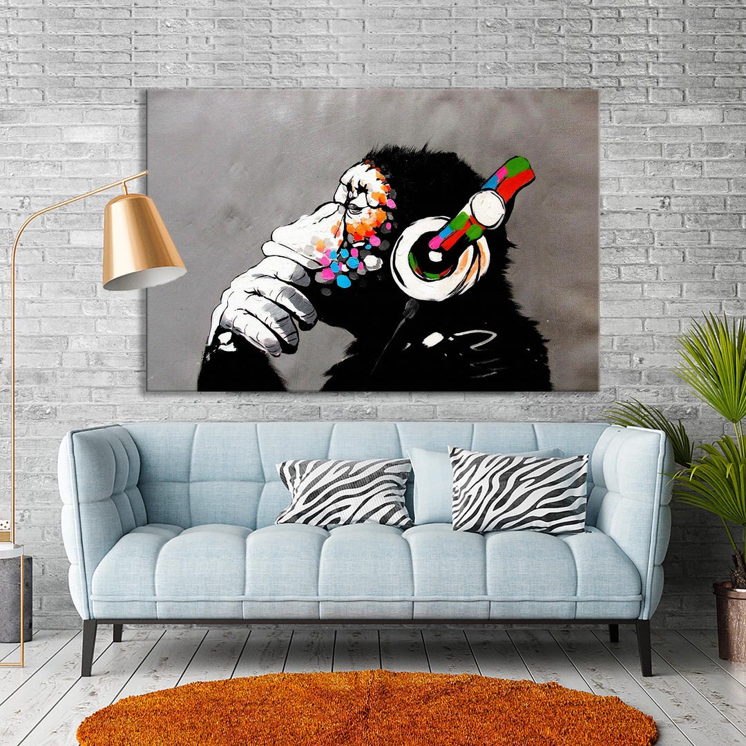 Banksy Thinking Monkey Canvas Wall Art, Banksy Monkey Thinker Poster, Banksy Canvas Poster ...