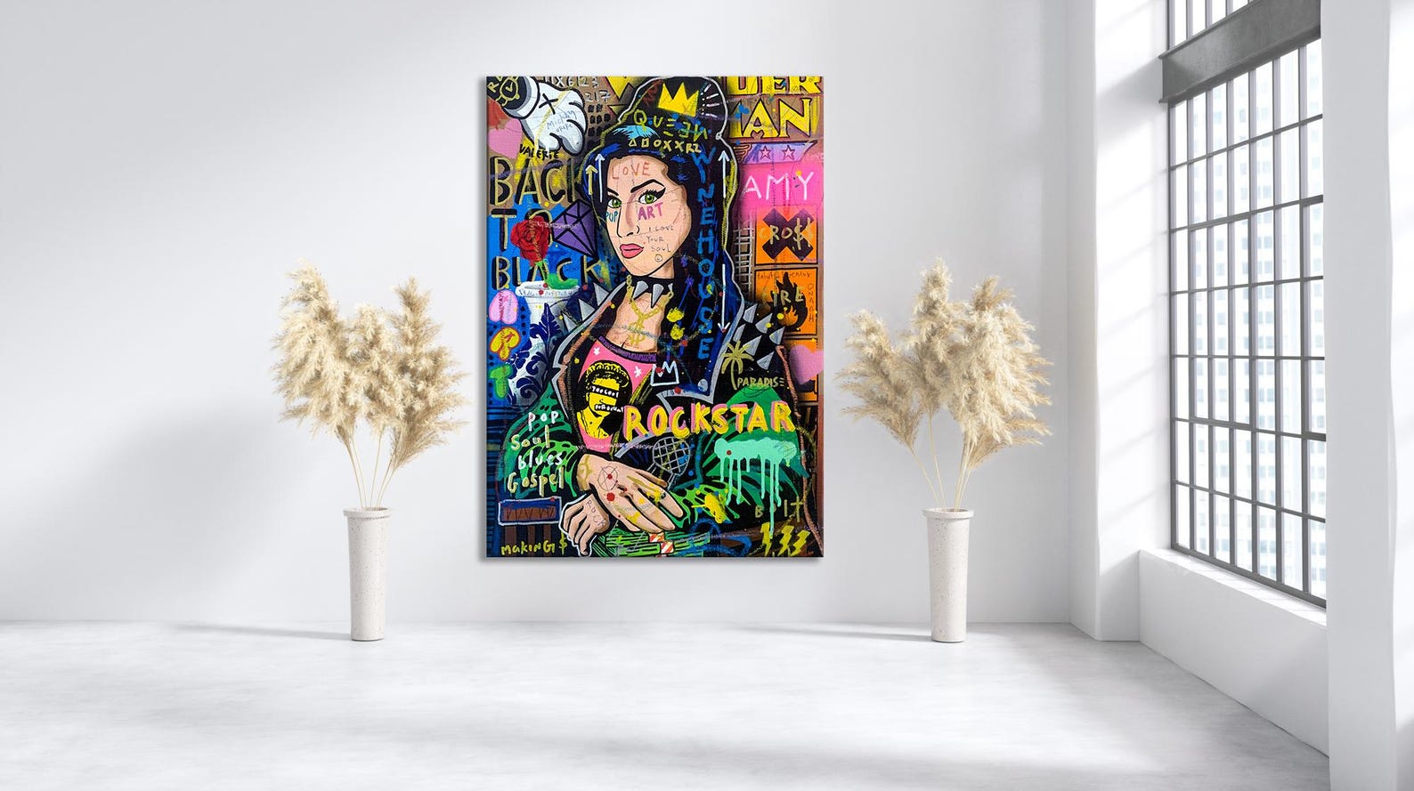 Amy Winehouse Banksy Graffiti Pop Art Canvas, Banksy Style Pop Art, Amy ...