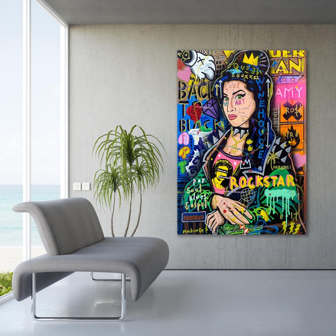 Amy Winehouse Banksy Graffiti Pop Art Canvas, Banksy Style Pop Art, Amy ...