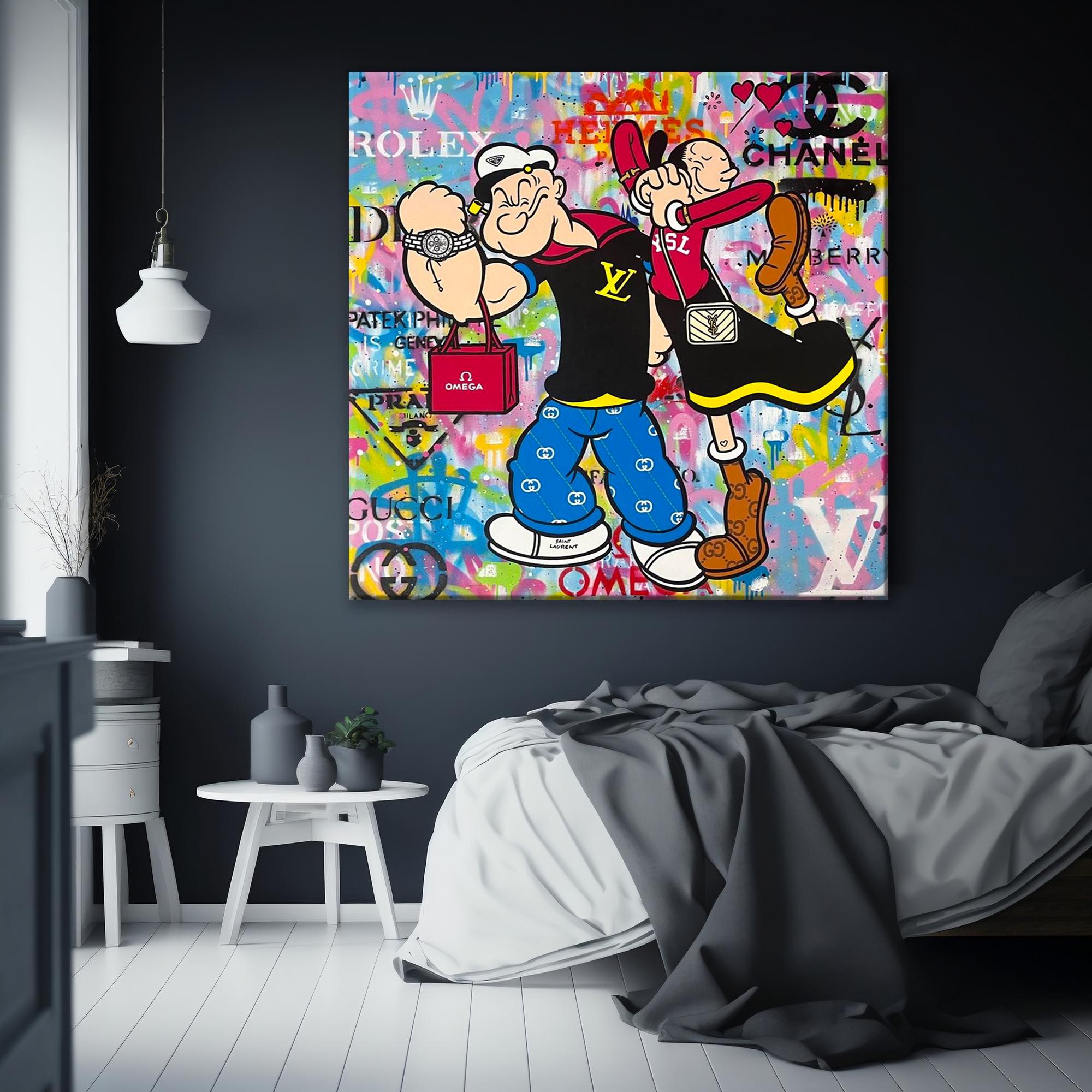 Square Popeye Strong as Spinach Pop Art Canvas Print, Banksy Art ...