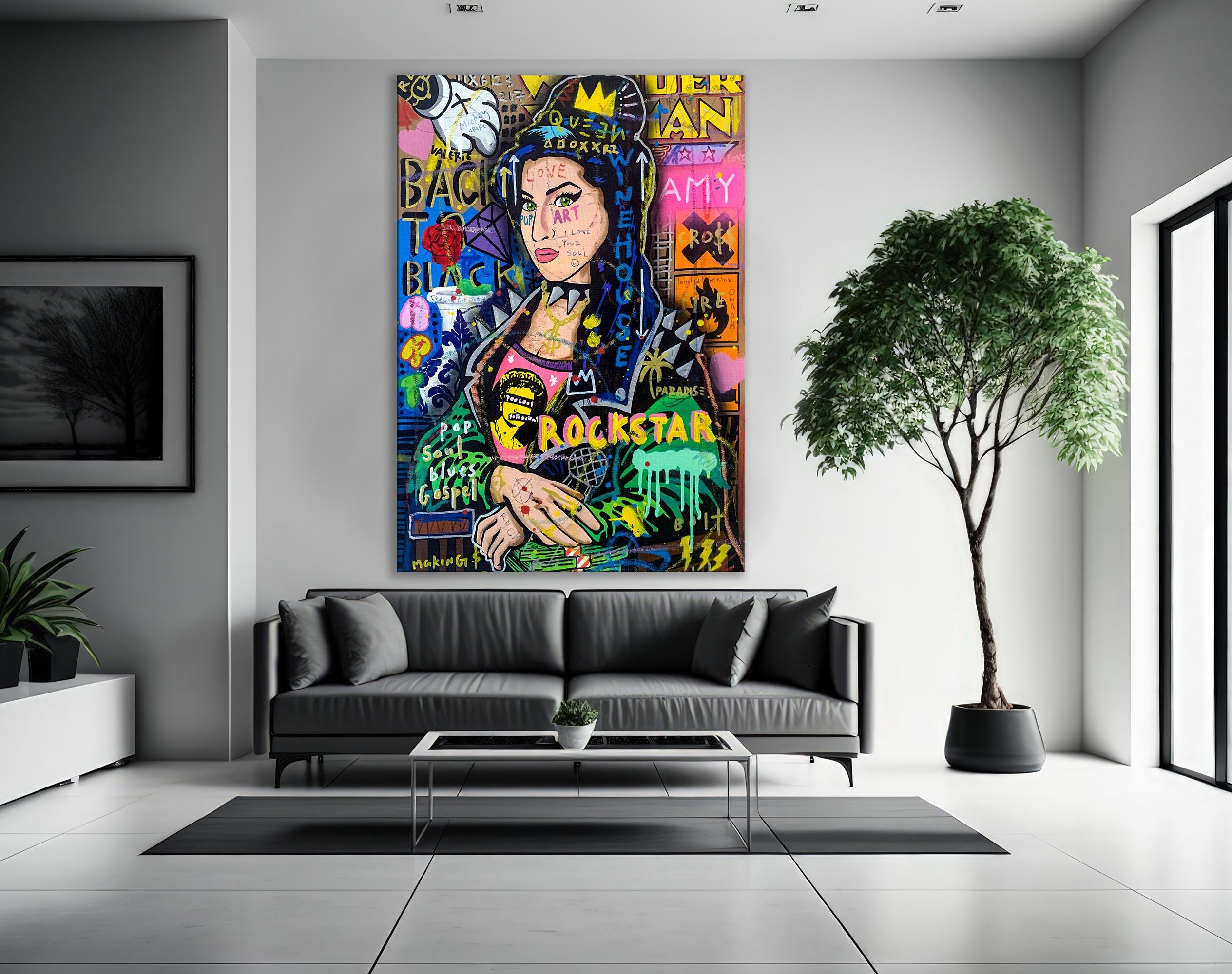 Amy Winehouse Banksy Graffiti Pop Art Canvas, Banksy Style Pop Art, Amy ...