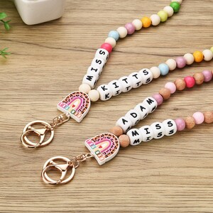 Personalized Teacher ID Lanyard,custom Rainbow Teacher Lanyard Beaded ...