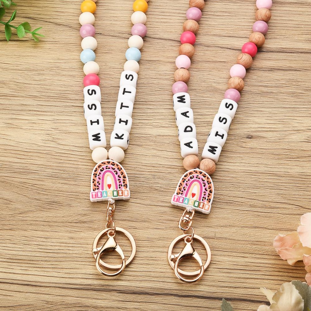 Personalized Teacher ID Lanyard,custom Rainbow Teacher Lanyard Beaded ...