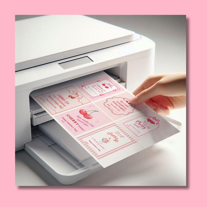 Printable Cherry Valentines Day Cards, Mini Valentines Cards, Coquette ...