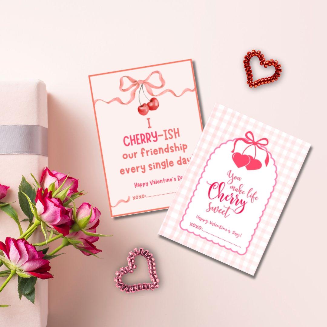 Printable Cherry Valentines Day Cards, Mini Valentines Cards, Coquette ...