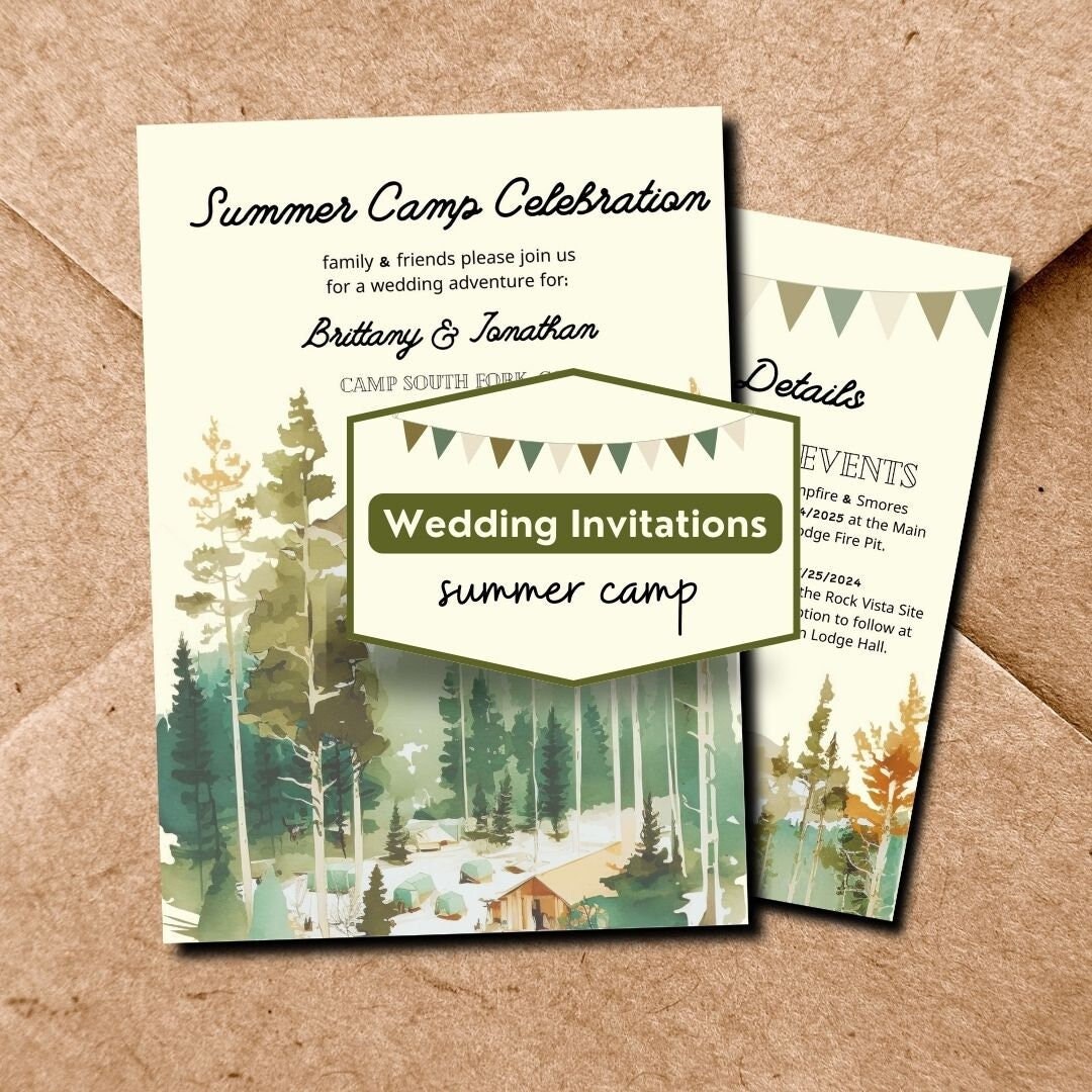 Summer Camp Wedding Invitations, Outdoorsy Wedding, Camping Themed, DIY ...