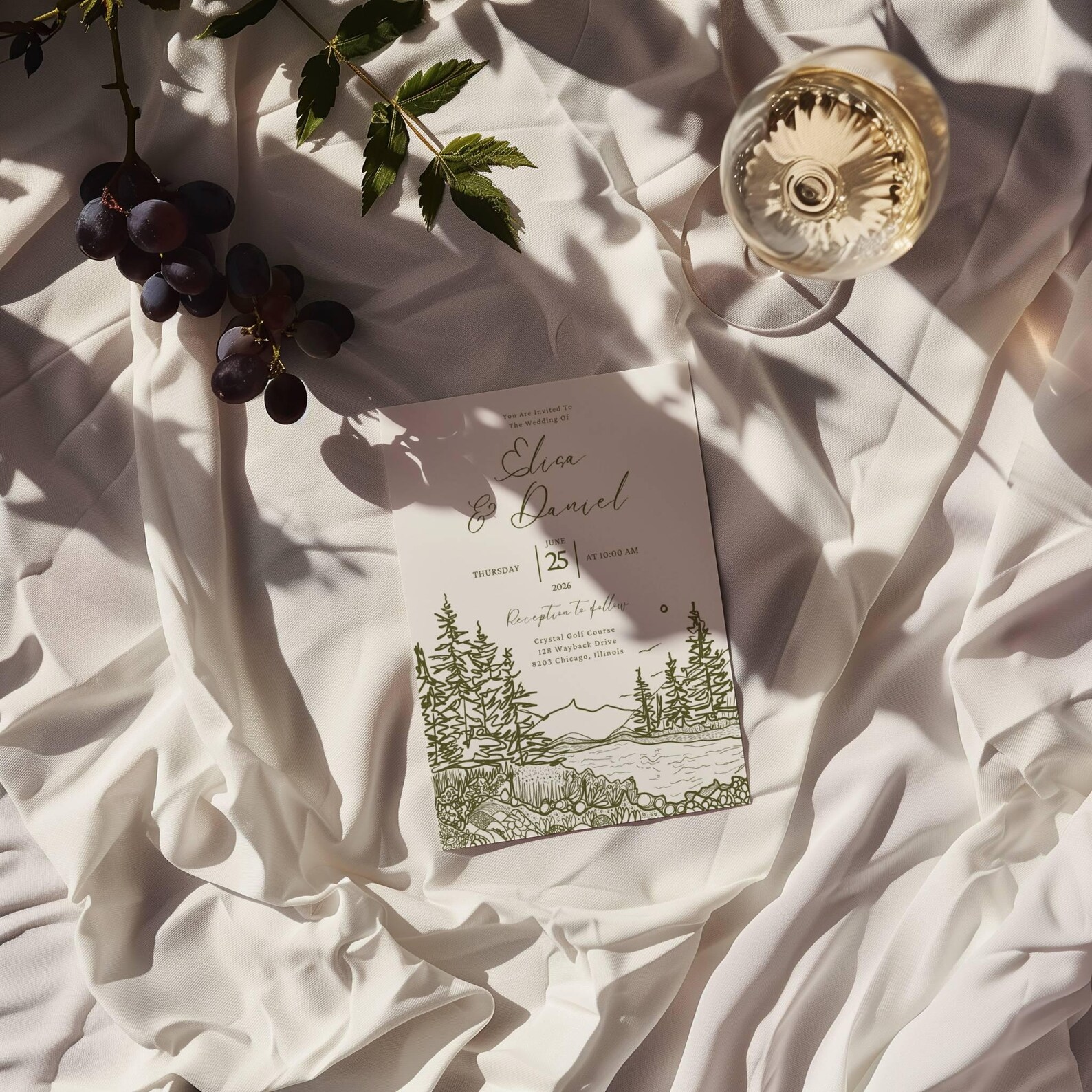 Mountain Wedding Invitation, Forest Wedding Invite Template, Hand Drawn ...