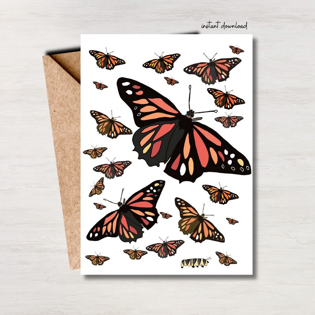 Butterfly Note Card, Printable Greeting Card, Monarch Notecards ...