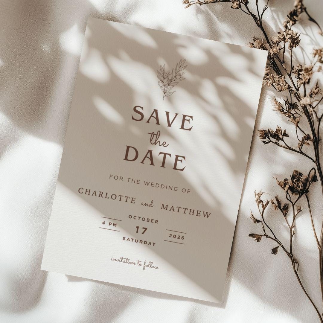 Neutral Save the Date Wedding Template, Brown Save the Date Wedding ...