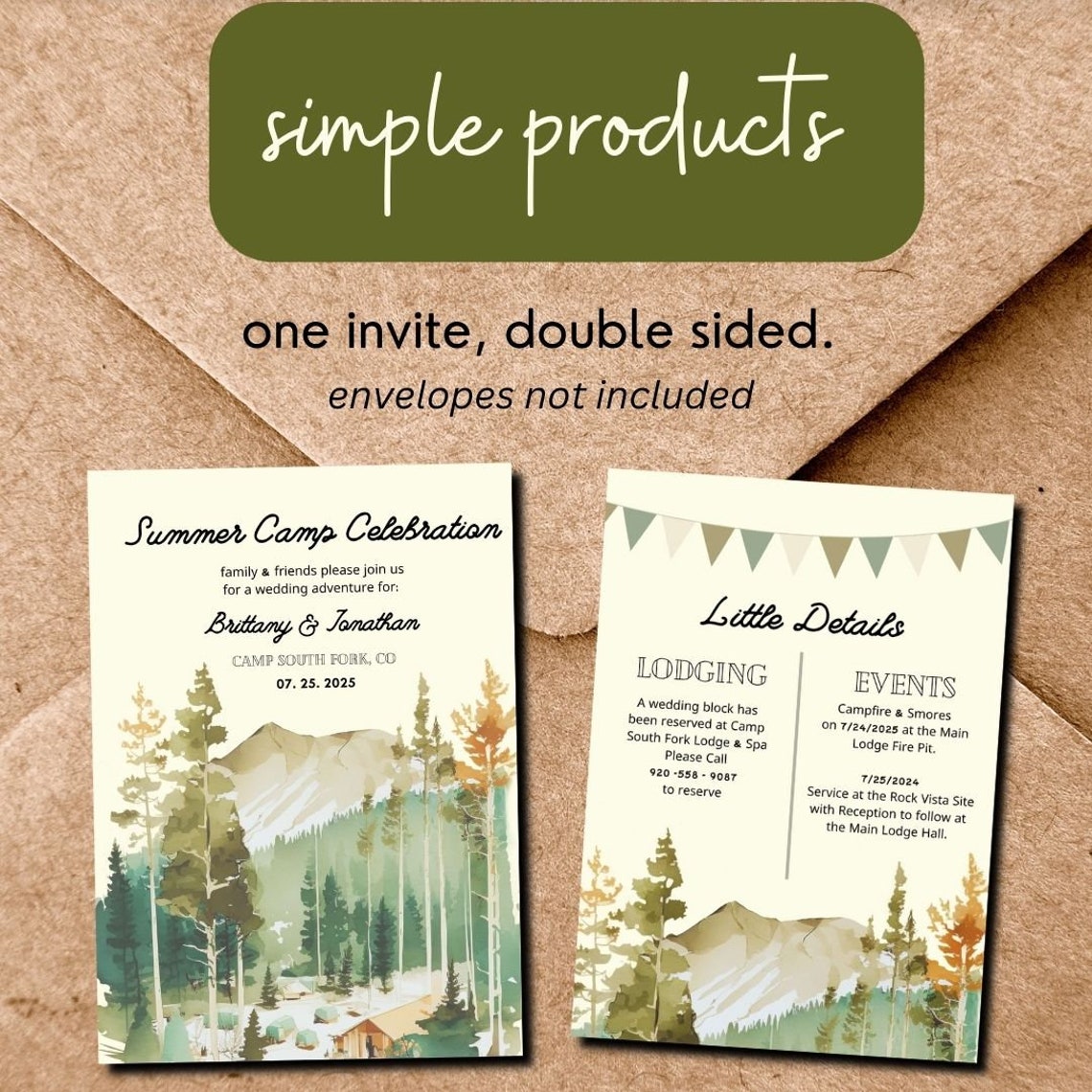 Summer Camp Wedding Invitations, Outdoorsy Wedding, Camping Themed, DIY ...