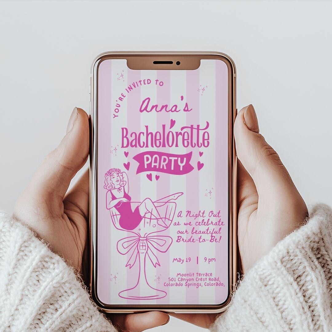 Digital Retro Pink Bachelorette Party Invitation,text Message ...