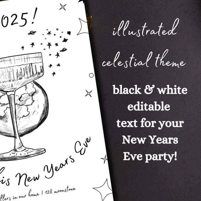 Editable New Years Eve Invitation Template, NYE Invites Illustrated ...
