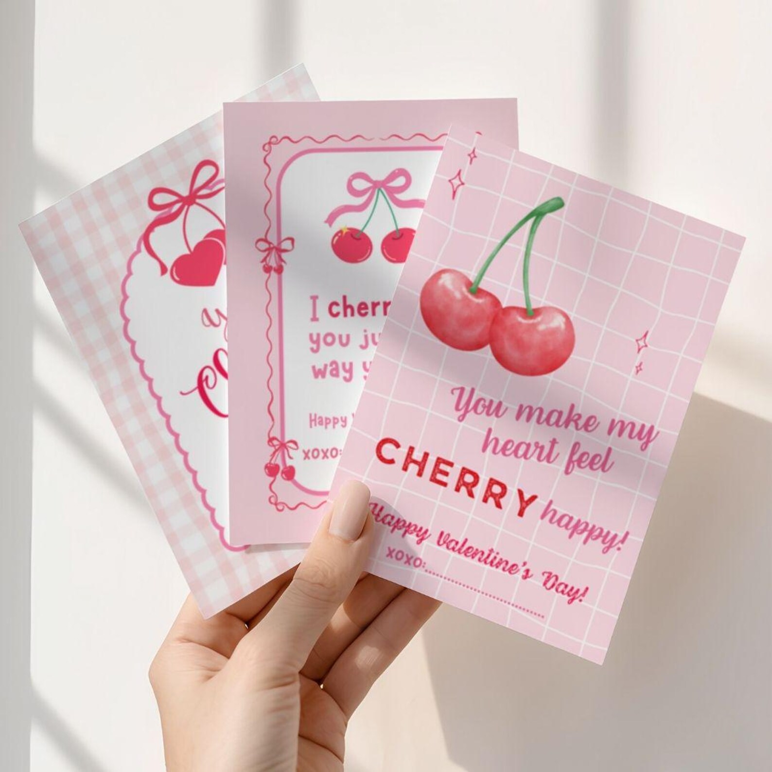 Printable Cherry Valentines Day Cards, Mini Valentines Cards, Coquette ...