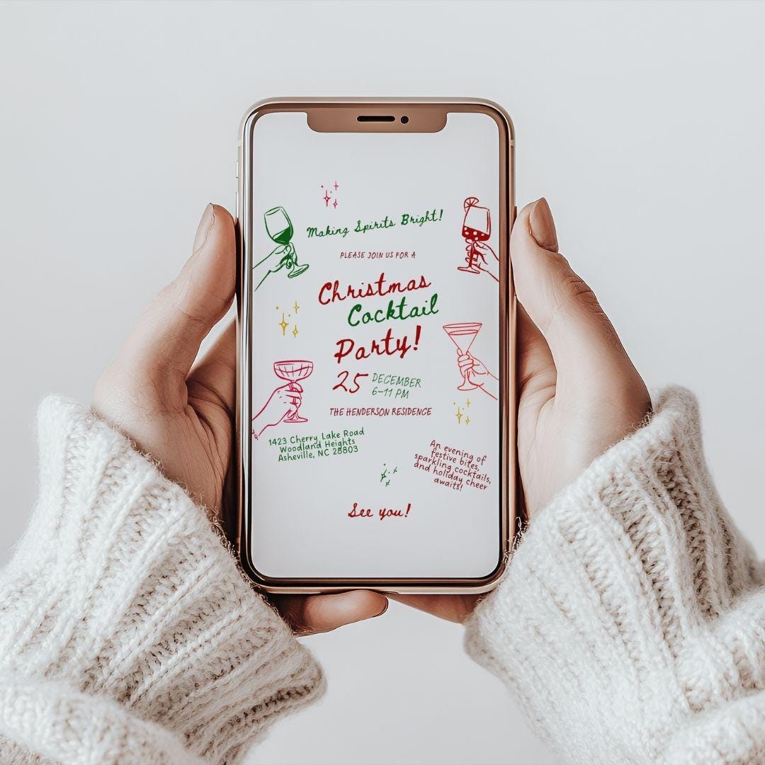 Digital Christmas Party Invitation,text Message Christmas Cocktail ...