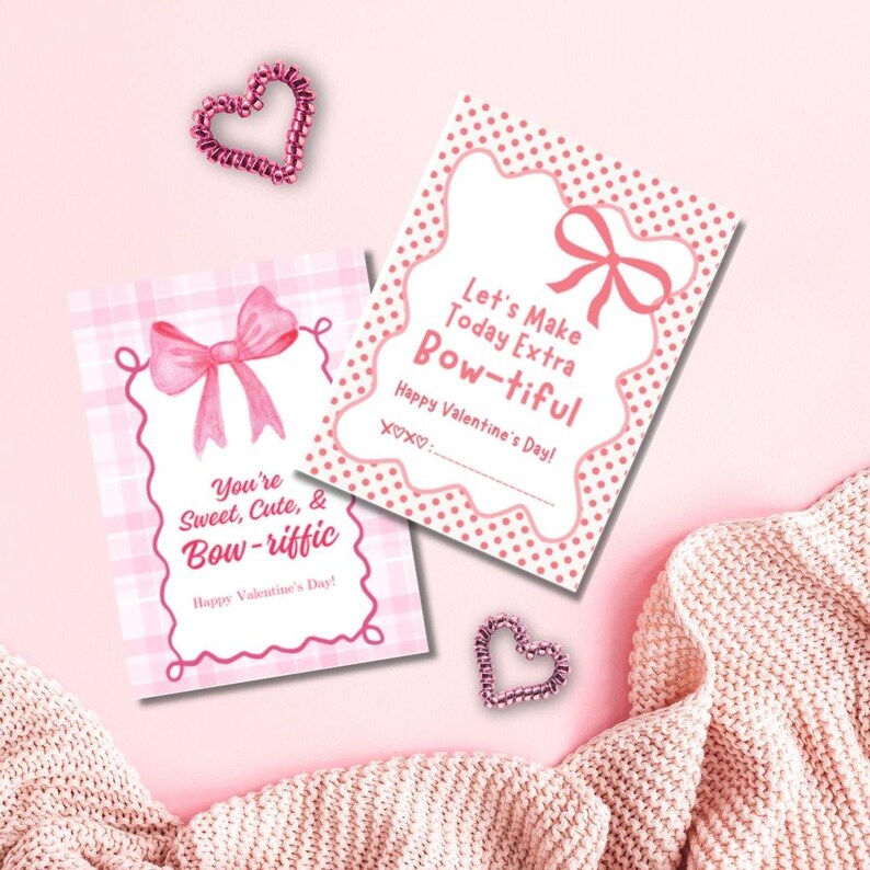 Pink Bow Valentines Day Cards: Printable Mini Valentines Cards for ...