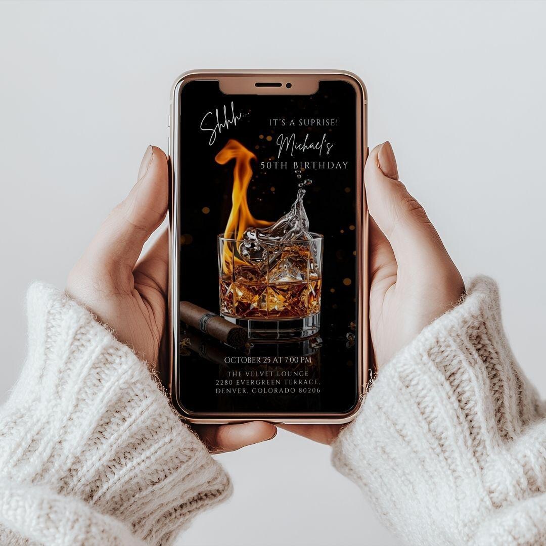 Digital Whiskey Birthday Invitation,50th Birthday Party Invite for Man ...