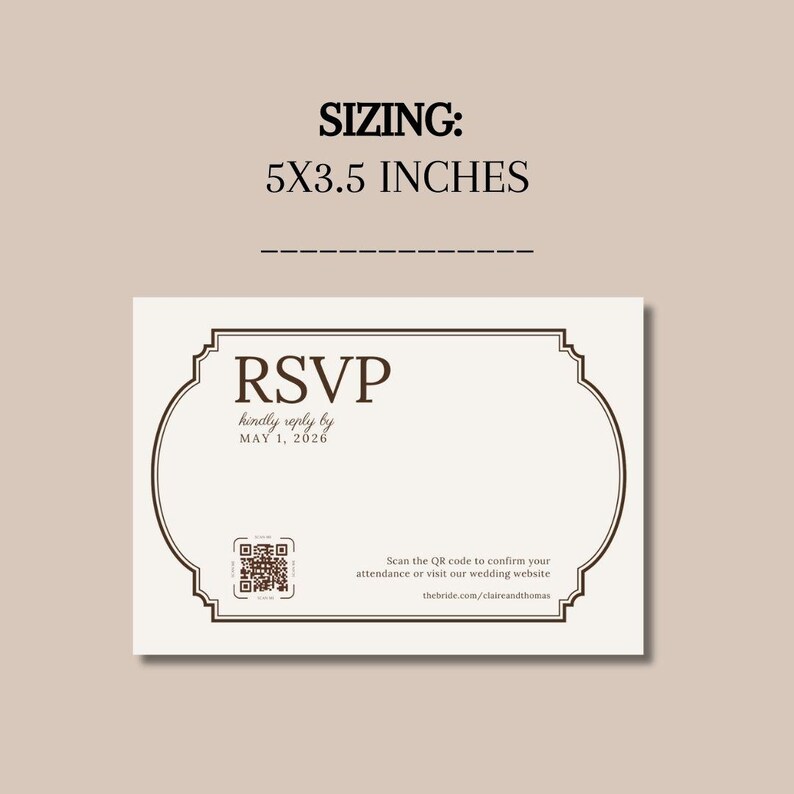 Minimal QR Code RSVP Card Template, Wedding Reply Card, Espresso Brown ...