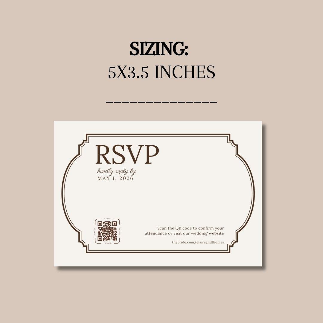Minimal QR Code RSVP Card Template, Wedding Reply Card, Espresso Brown ...
