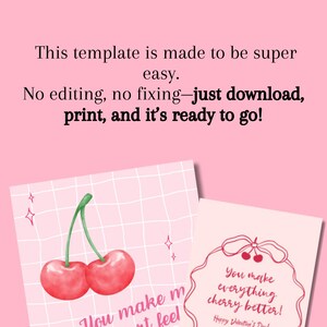 Printable Cherry Valentines Day Cards, Mini Valentines Cards, Coquette ...