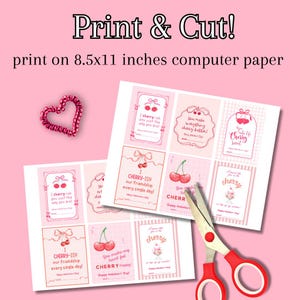 Printable Cherry Valentines Day Cards, Mini Valentines Cards, Coquette ...